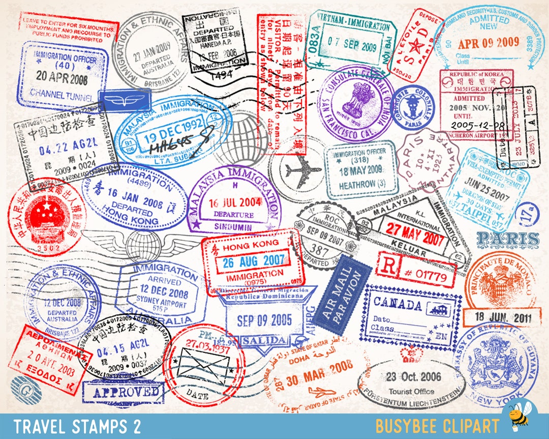 Travel Stamp Clip Art Design Elements Digital Invitation, Stamps ...