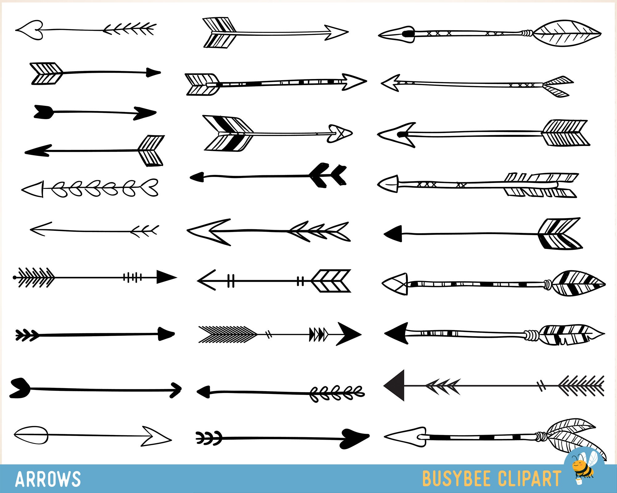 Arrows Clip Art, Tribal Arrow Clipart, Archery Hand Drawn Arrows ...