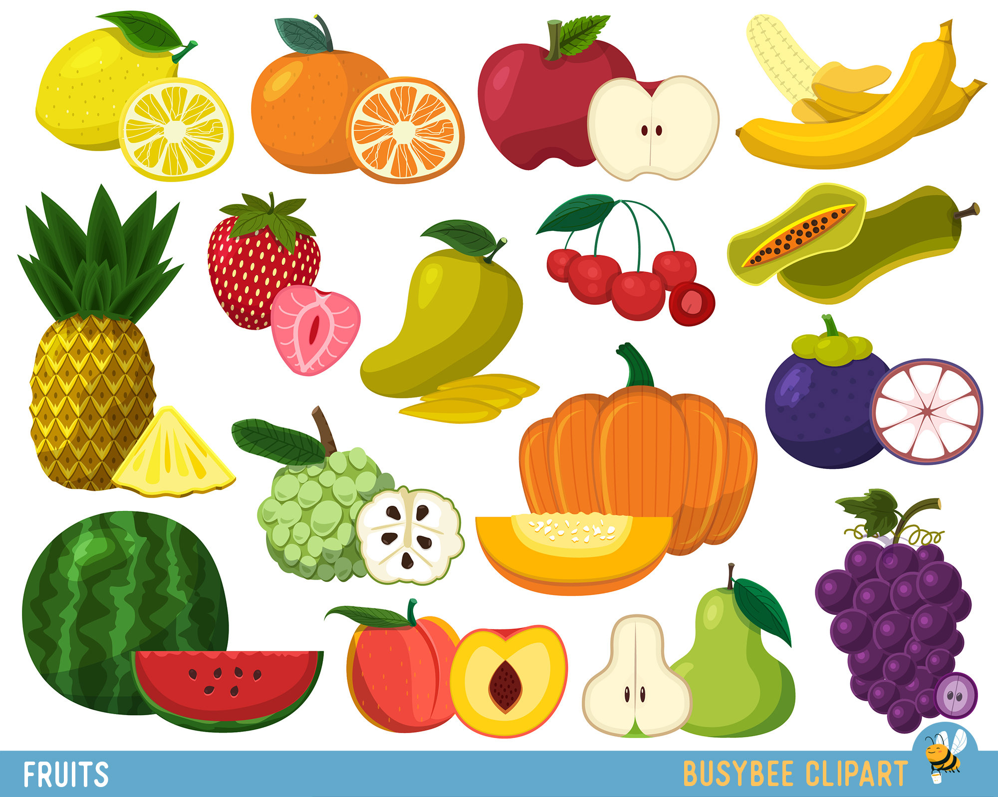 Fruits Clipart Digital, Vegetables Graphics, Fruits Digital ...