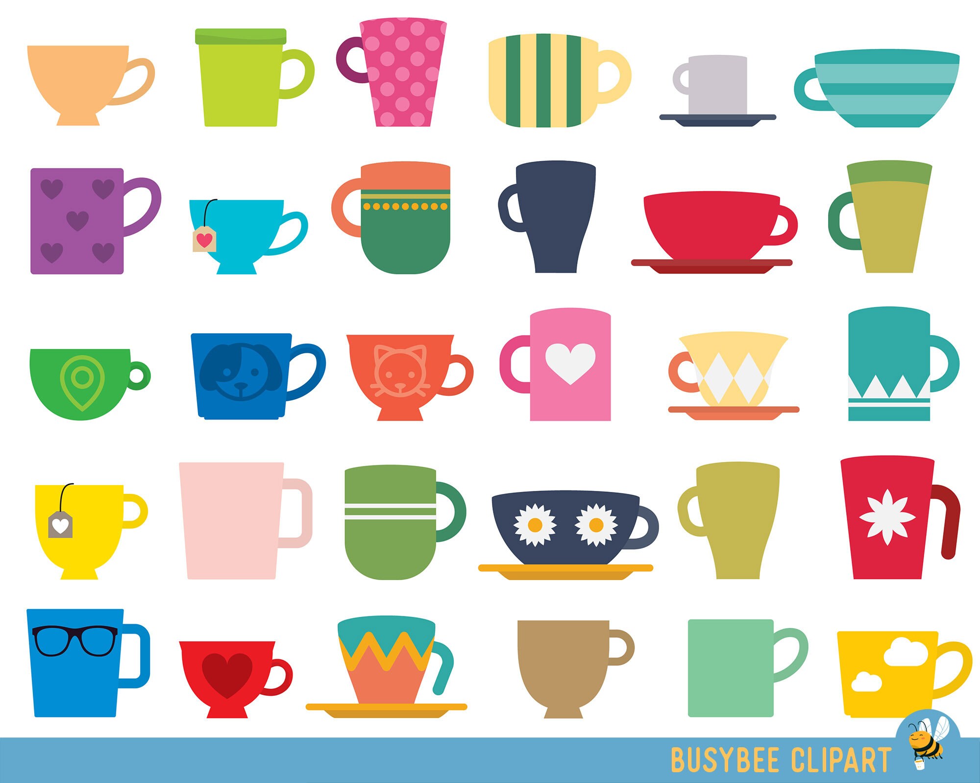 Coffee Cups Clipart, Tea Clipart, Mugs Clip Art, Coffee Mugs Digital ...