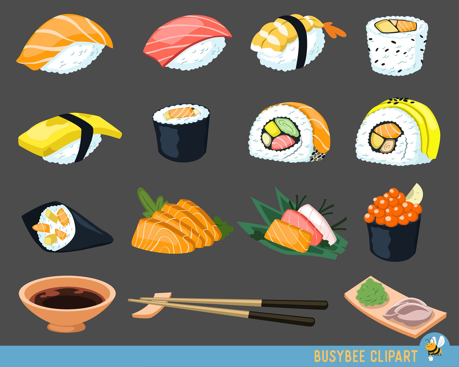 Sushi Digital Art Set Clipart Commercial Use Clip Art Instant Download ...