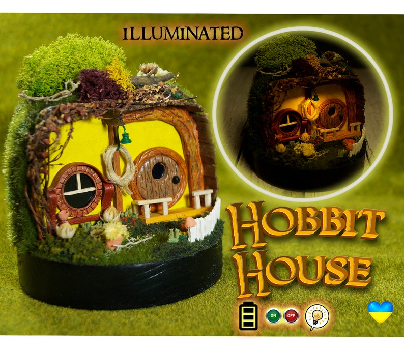 Hobbit House Diorama, Bilbo Baggins Miniature, LOTR Decor With Lighting ...