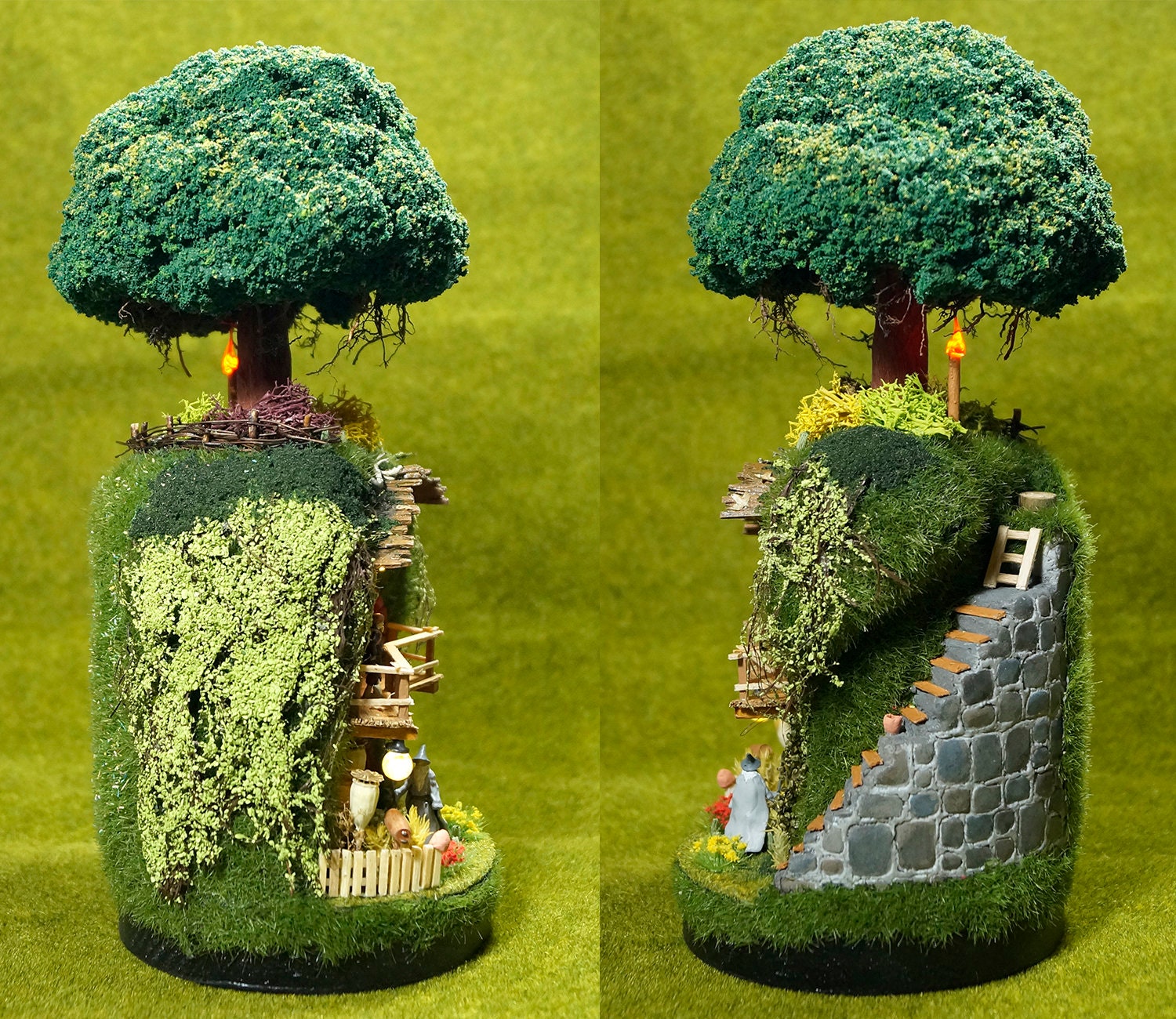 Hobbit's House With Growing Tree of Life. House With Lights Inside and ...