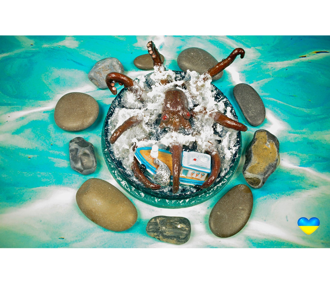 Marine Style Decor, Epoxy Mini Diorama, Deep Sea Octopus and Fishing ...