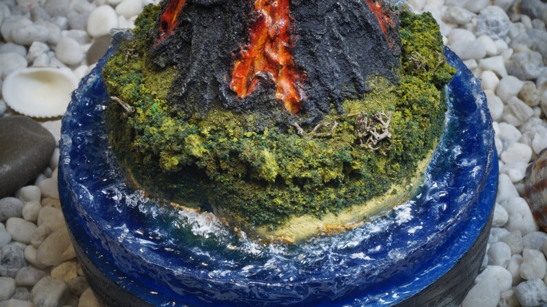 Miniature Island, Diorama With an Active Volcano (backlit) in the ...