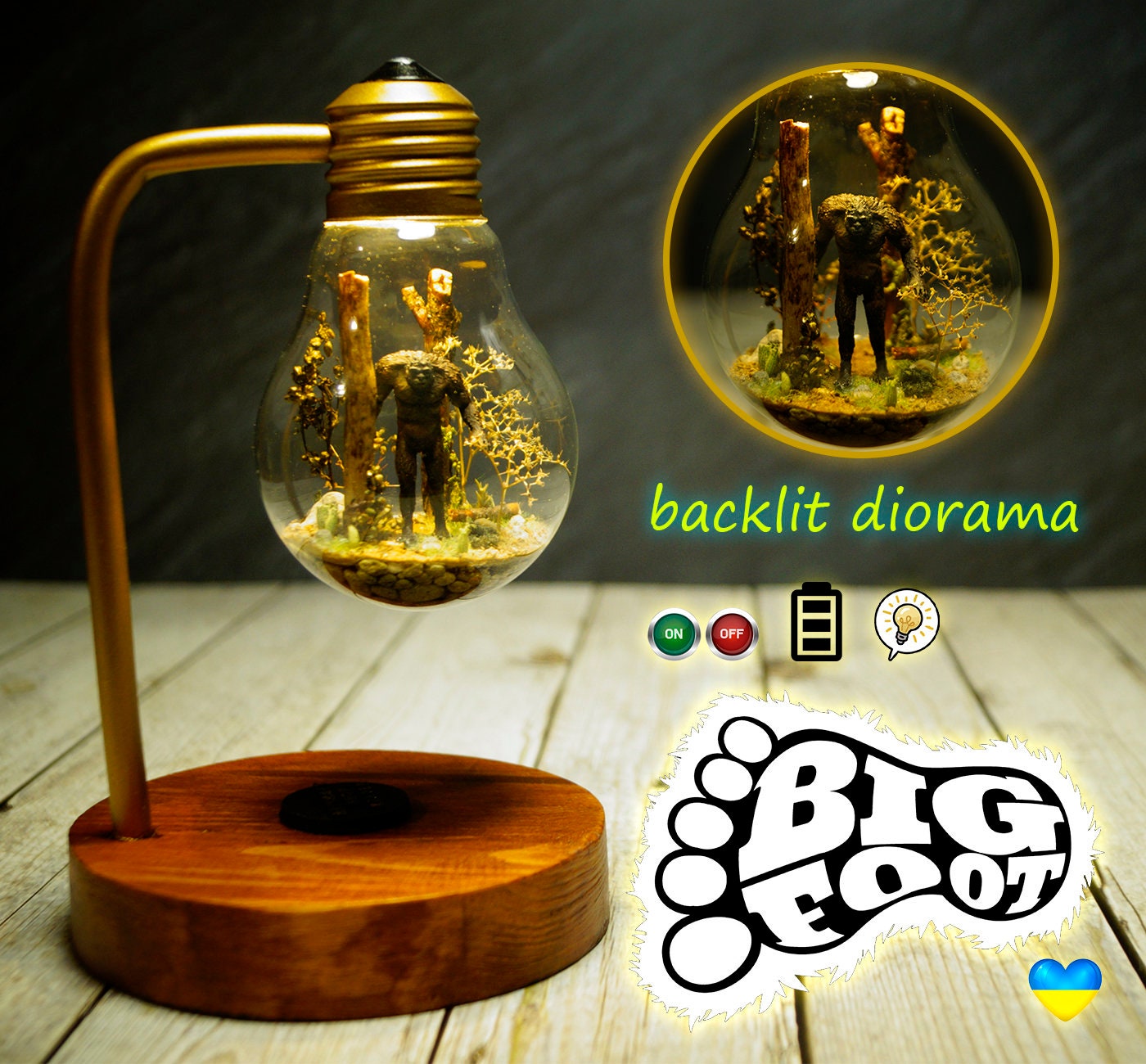 Bigfoot Diorama. Miniature Diorama of Bigfoot in a Lamp. Diorama With ...
