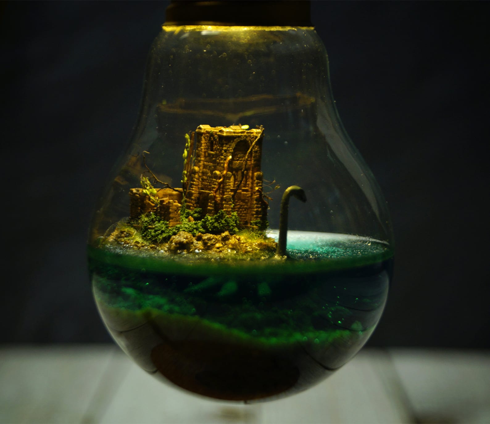 LED Diorama Featuring the Loch Ness Monster in a Glass Bulb, Miniature ...