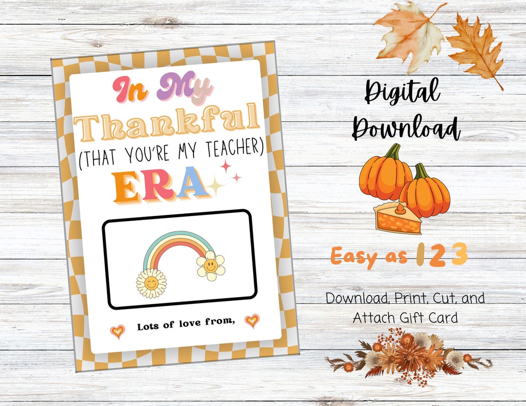 PRINTABLE Thank You Teacher Gift Card Holder, Thanksgiving Teacher Gift ...