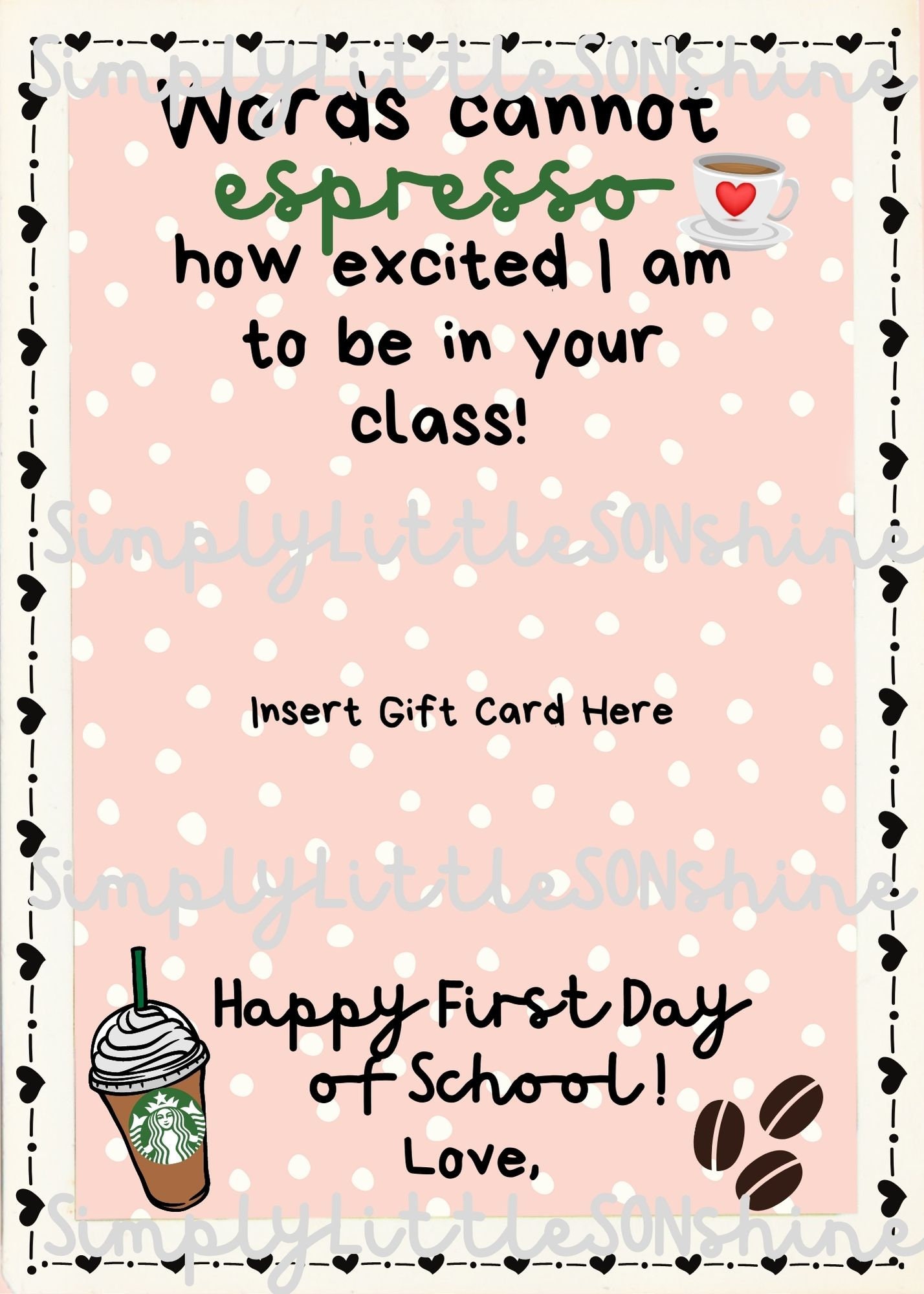 PRINTABLE Back to School Teacher Gift, Starbucks Teacher Gift Card ...