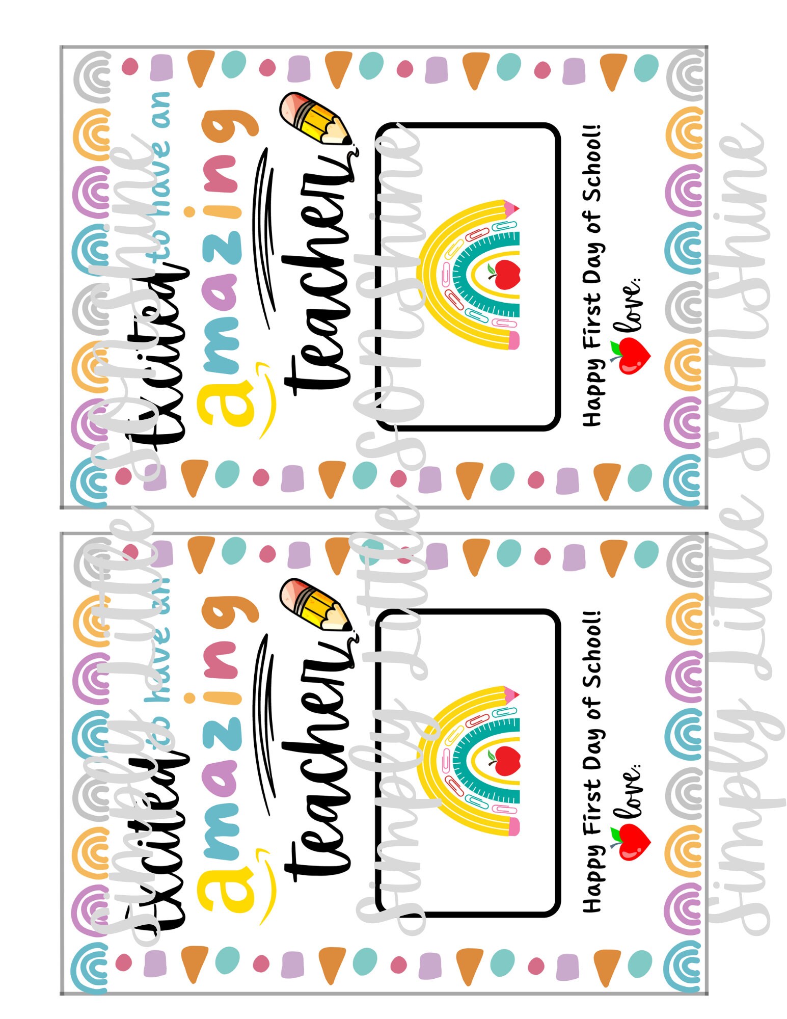 PRINTABLE Teacher Gift Card Holder Bundle, Back to School, First Day of ...