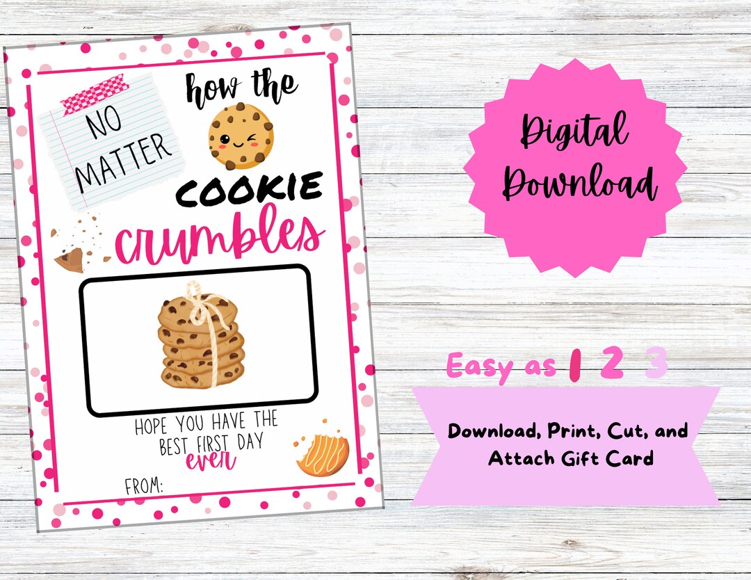 Cookie Teacher Gift Card Holder, First Day of School Printable (digital ...