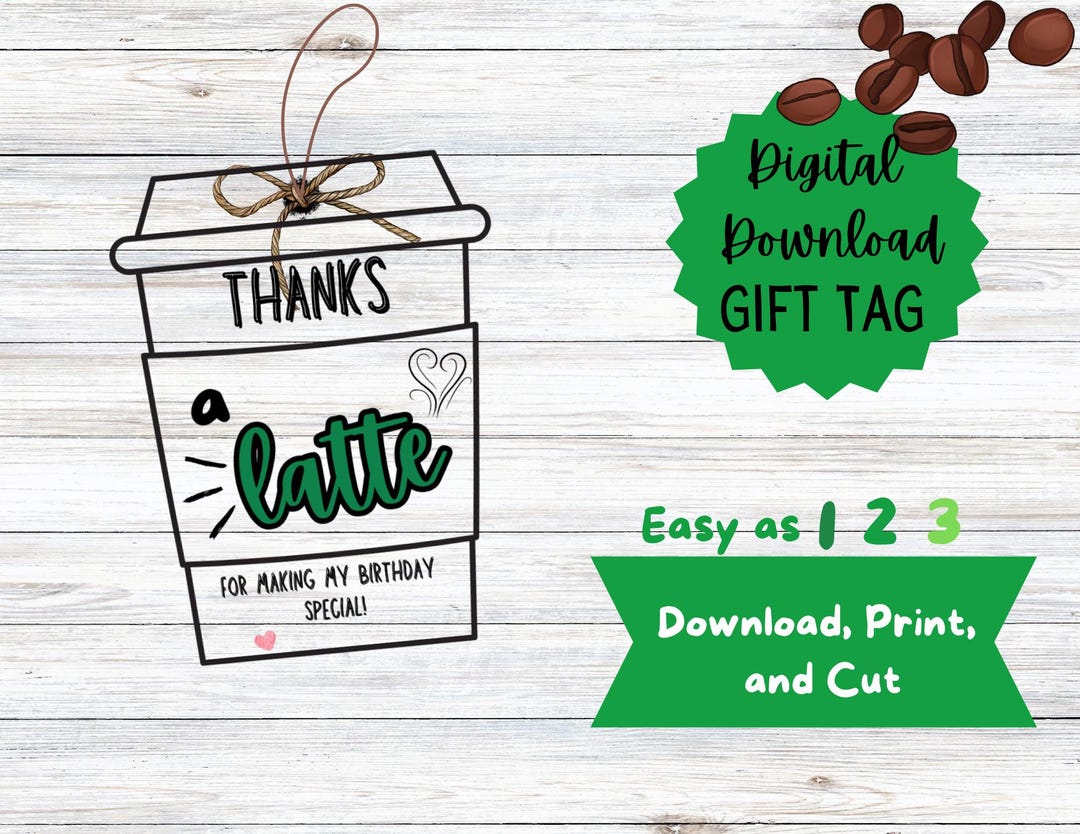 Starbucks Inspired Gift Tag: Printable Coffee Thank You Tags (digital ...