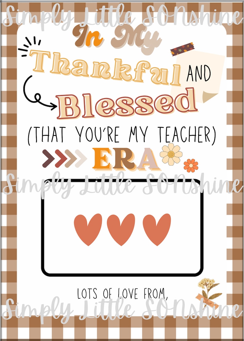 PRINTABLE Teacher Thanksgiving Gift Card Holder, Thankful and Blessed ...