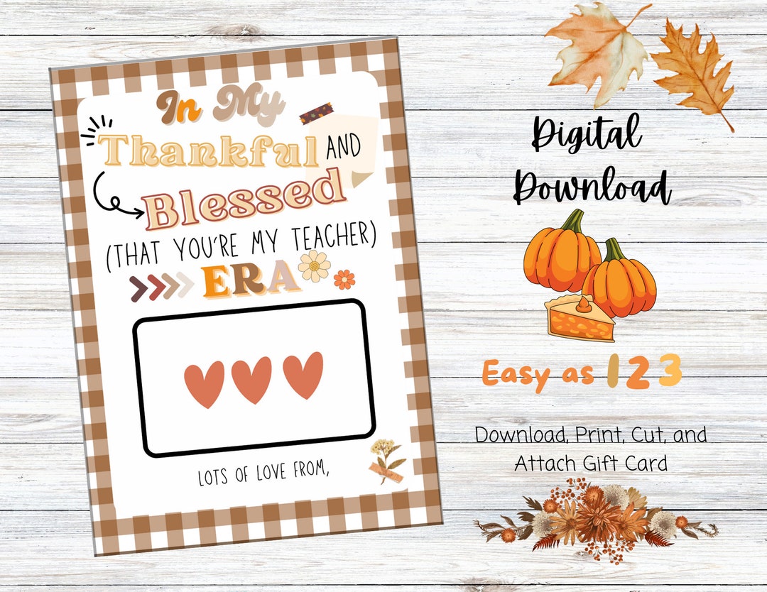 PRINTABLE Teacher Thanksgiving Gift Card Holder, Thankful and Blessed ...