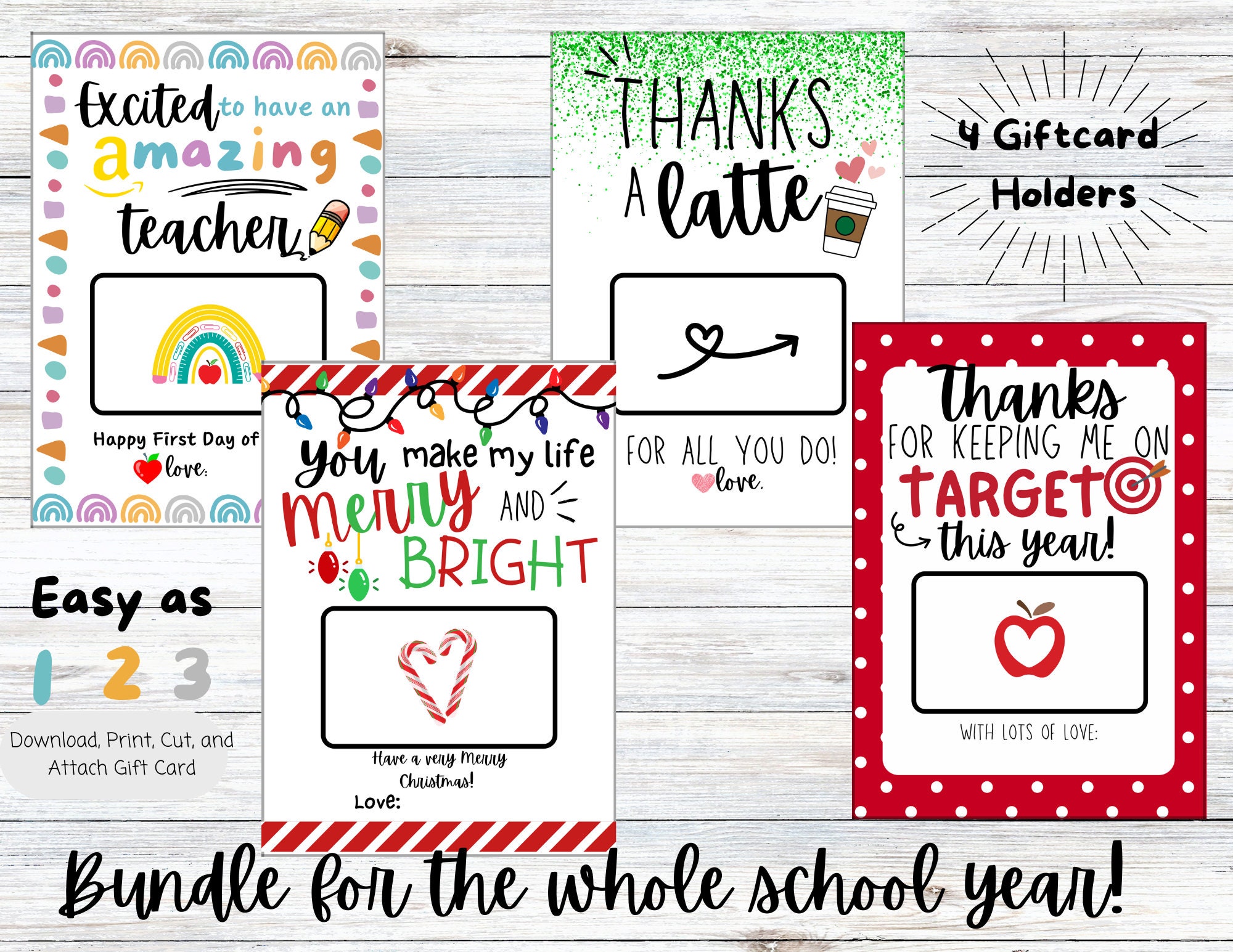 PRINTABLE Teacher Gift Card Holder Bundle, Back to School, First Day of ...
