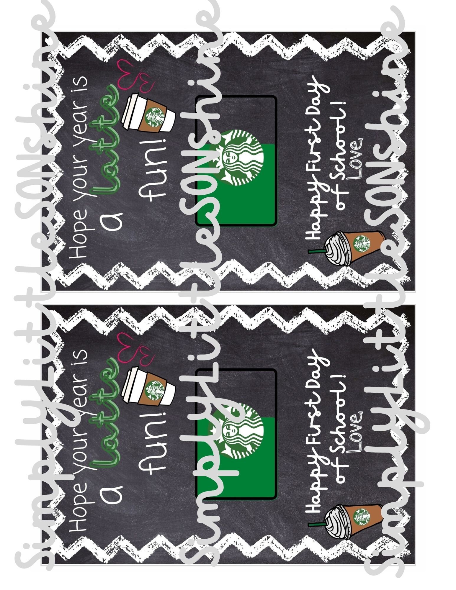 PRINTABLE First Day of School Teacher Gift, Starbucks Teacher Gift Card ...