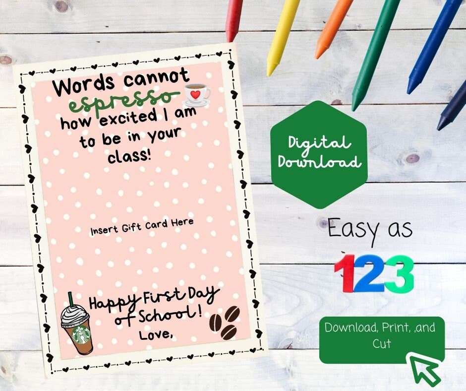 PRINTABLE Back to School Teacher Gift, Starbucks Teacher Gift Card ...