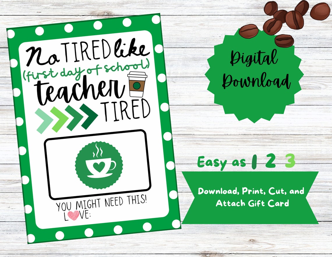 PRINTABLE Back to School Teacher Gift, Starbucks Teacher Gift Card ...