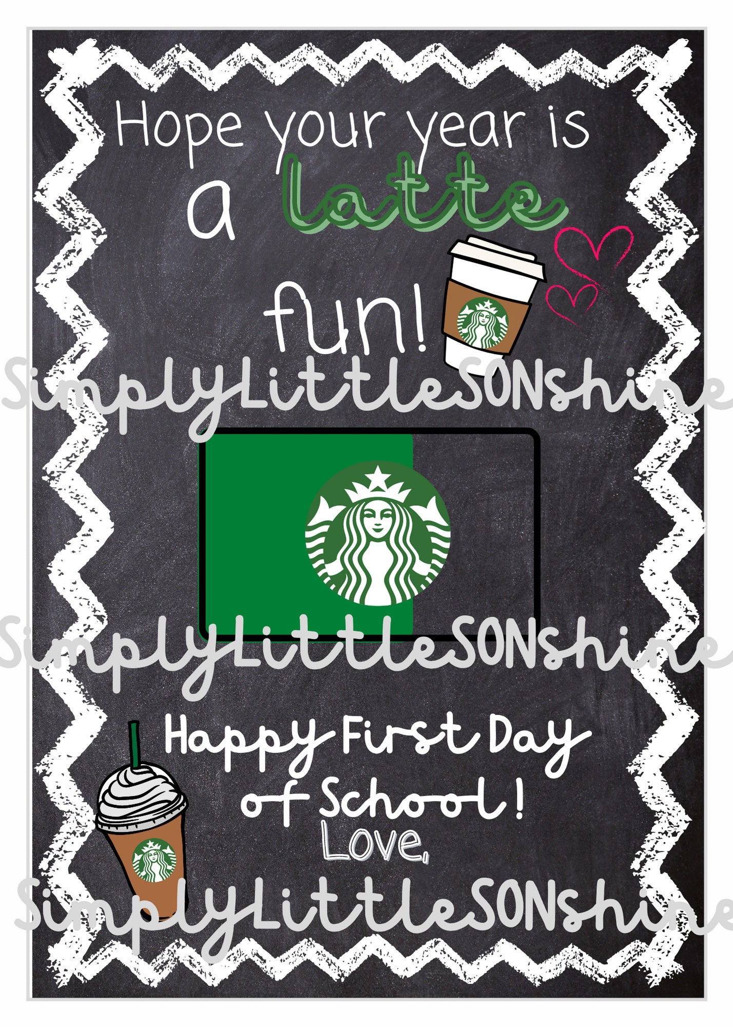 PRINTABLE First Day of School Teacher Gift, Starbucks Teacher Gift Card ...