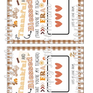 PRINTABLE Teacher Thanksgiving Gift Card Holder, Thankful and Blessed ...