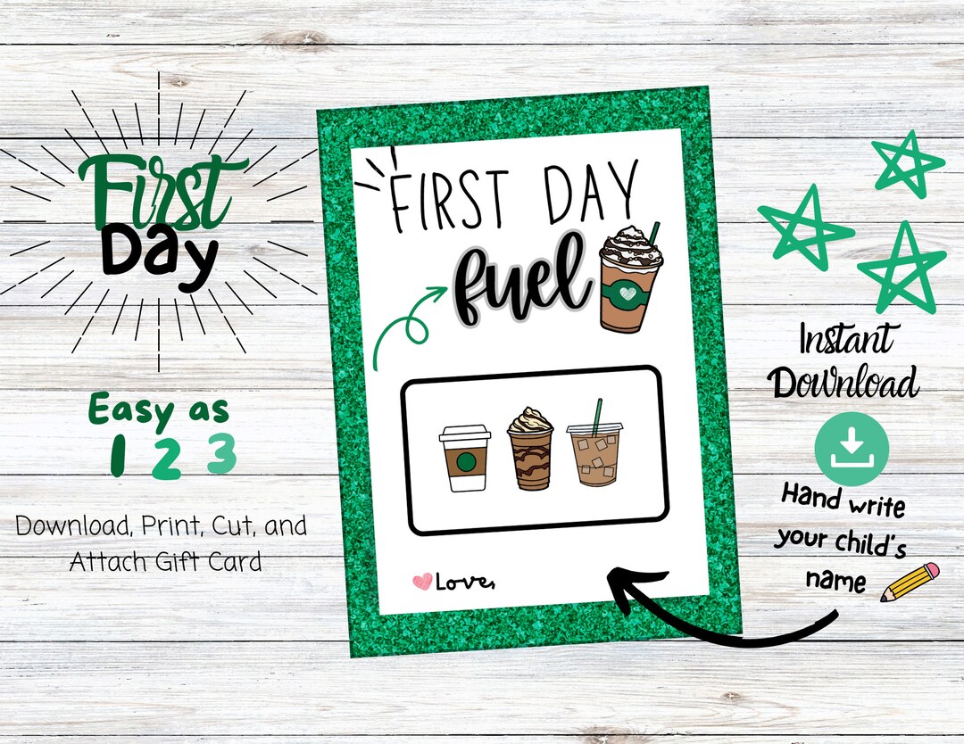 Starbucks Teacher Gift Card Holder, First Day of School (digital ...