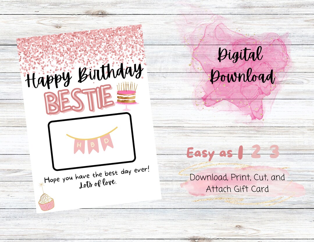 PRINTABLE Happy Birthday Bestie Gift Card Holder, Best Friend Birthday ...