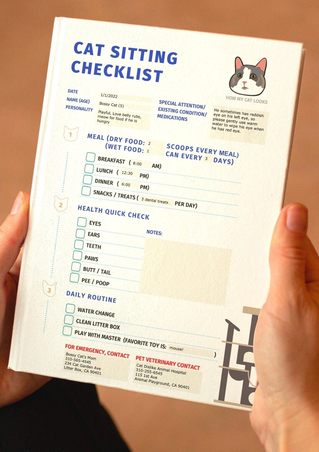 The Easy Peasy Cat Sitter Checklist, Pet Sitting Form, Pet Care ...