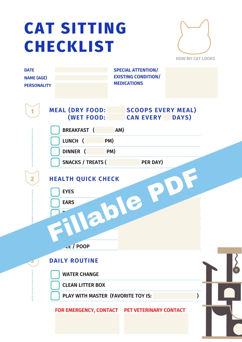 The Easy Peasy Cat Sitter Checklist, Pet Sitting Form, Pet Care ...
