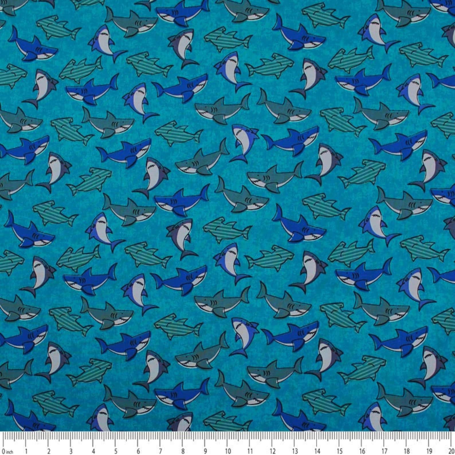 Sharks Print Fabric, Sharks, Blue Fabric, Sewing Supplies, Cotton ...