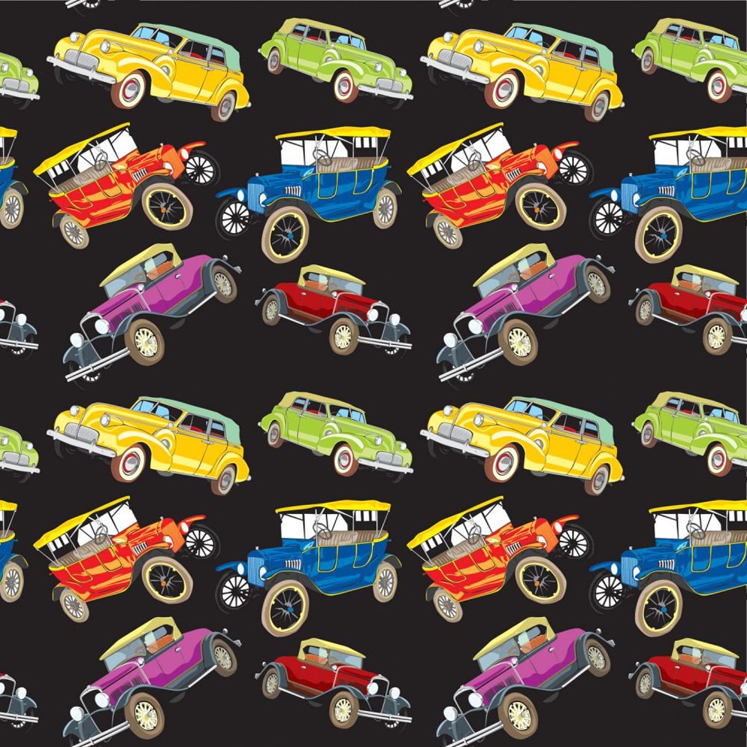 Vintage Car Cotton Fabric, Antique Automobile Print, Quilting & Mask ...