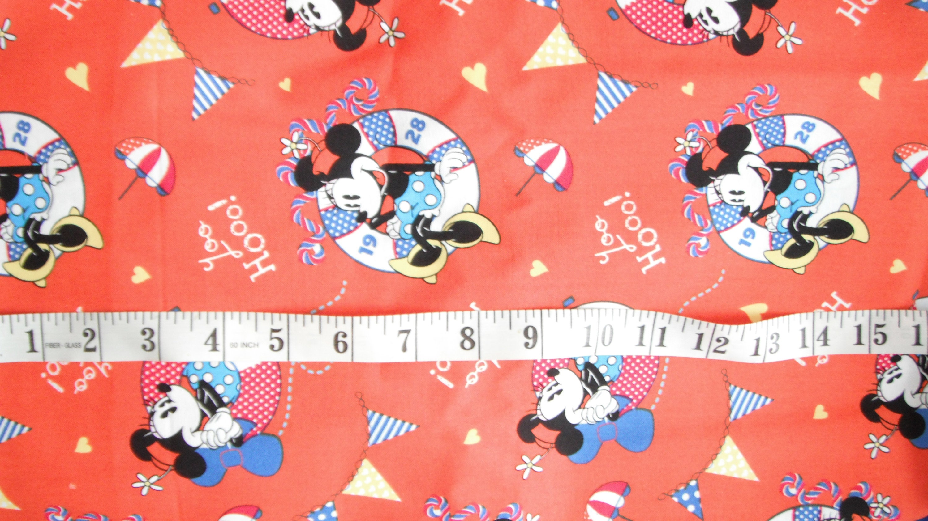 Mickey and Minnie Mouse Cotton Fabric / Mickey and Minnie on Red Fabric ...