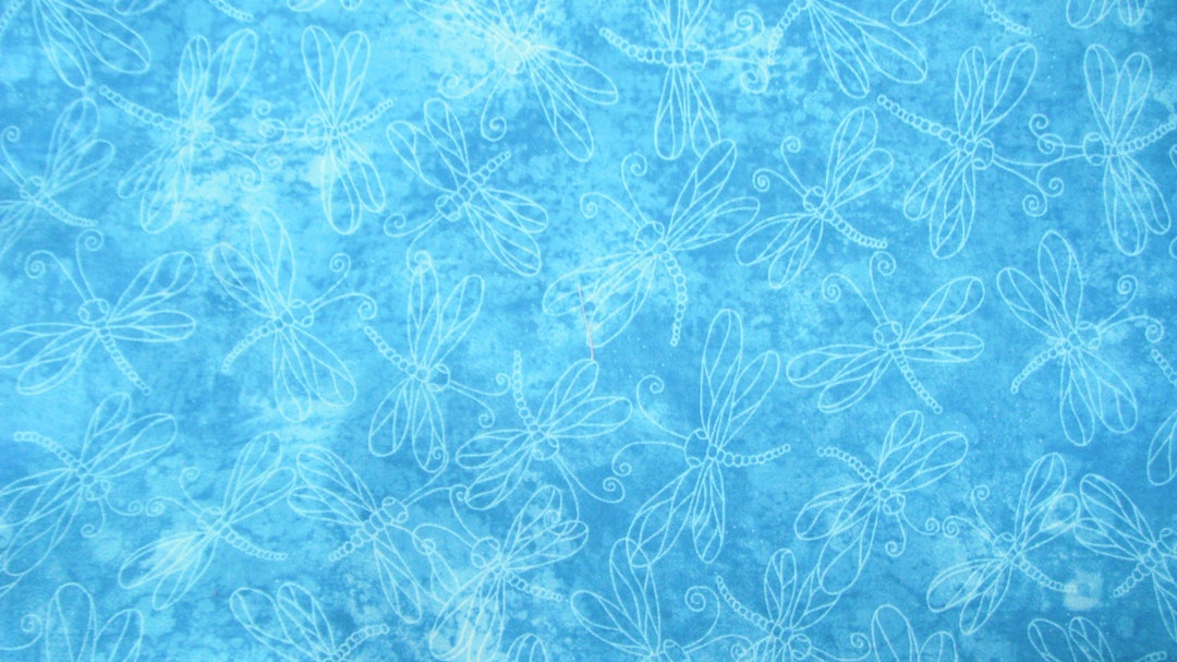Turquoise Dragonflies Fabric, Watercolor Fabric, Devils Darn Needle ...