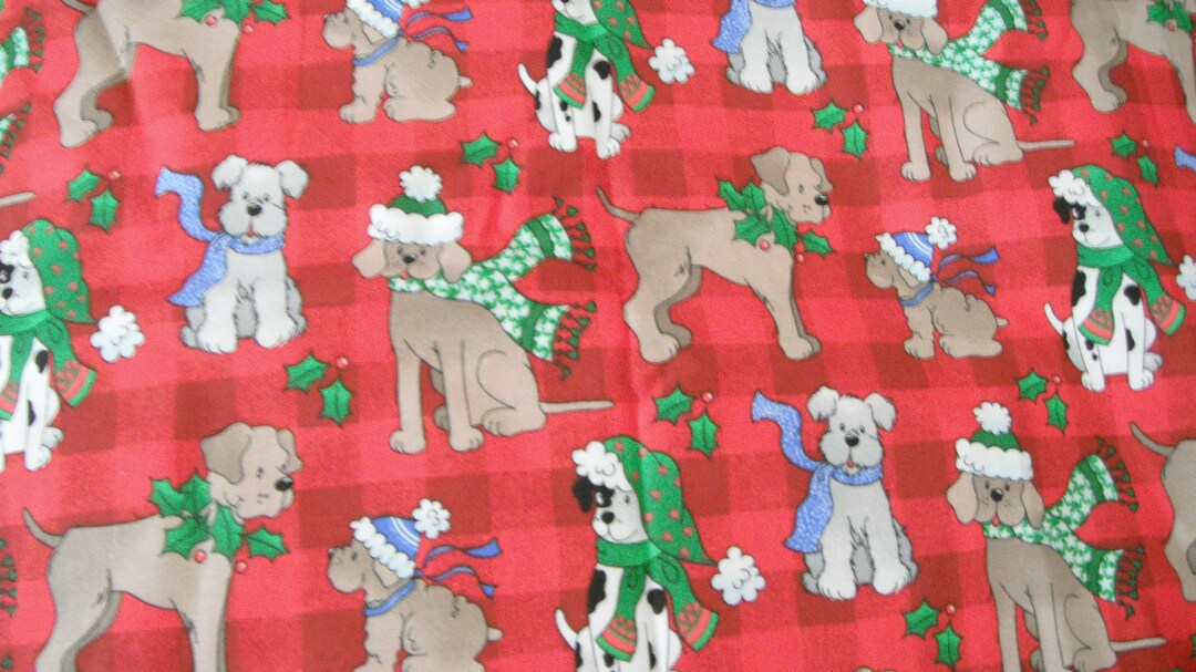 Christmas Dogs Fabric - Red Christmas Theme Fabric - Dogs in Hats ...