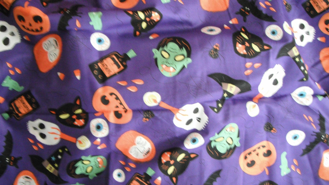 Spooky Halloween Cotton Fabric - Halloween Monsters Fabric - Purple ...