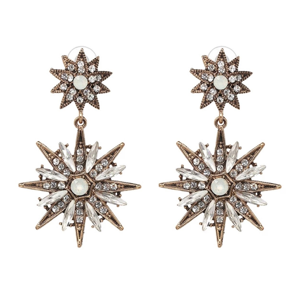 Starburst Earring - Star Crystals Earring - Vintage Bronze Earring ...