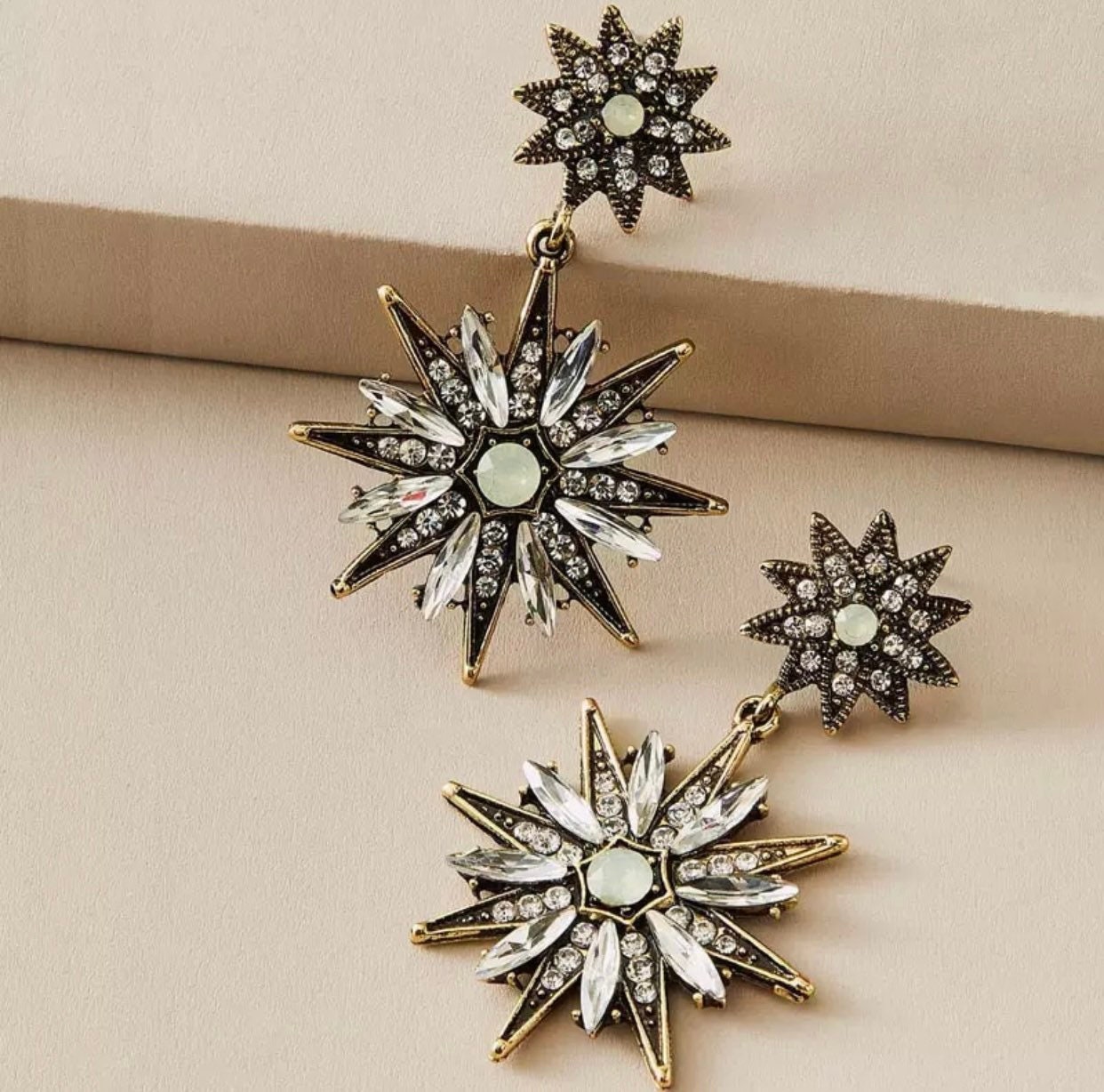 Starburst Earring Star Crystals Earring Vintage Bronze - Etsy