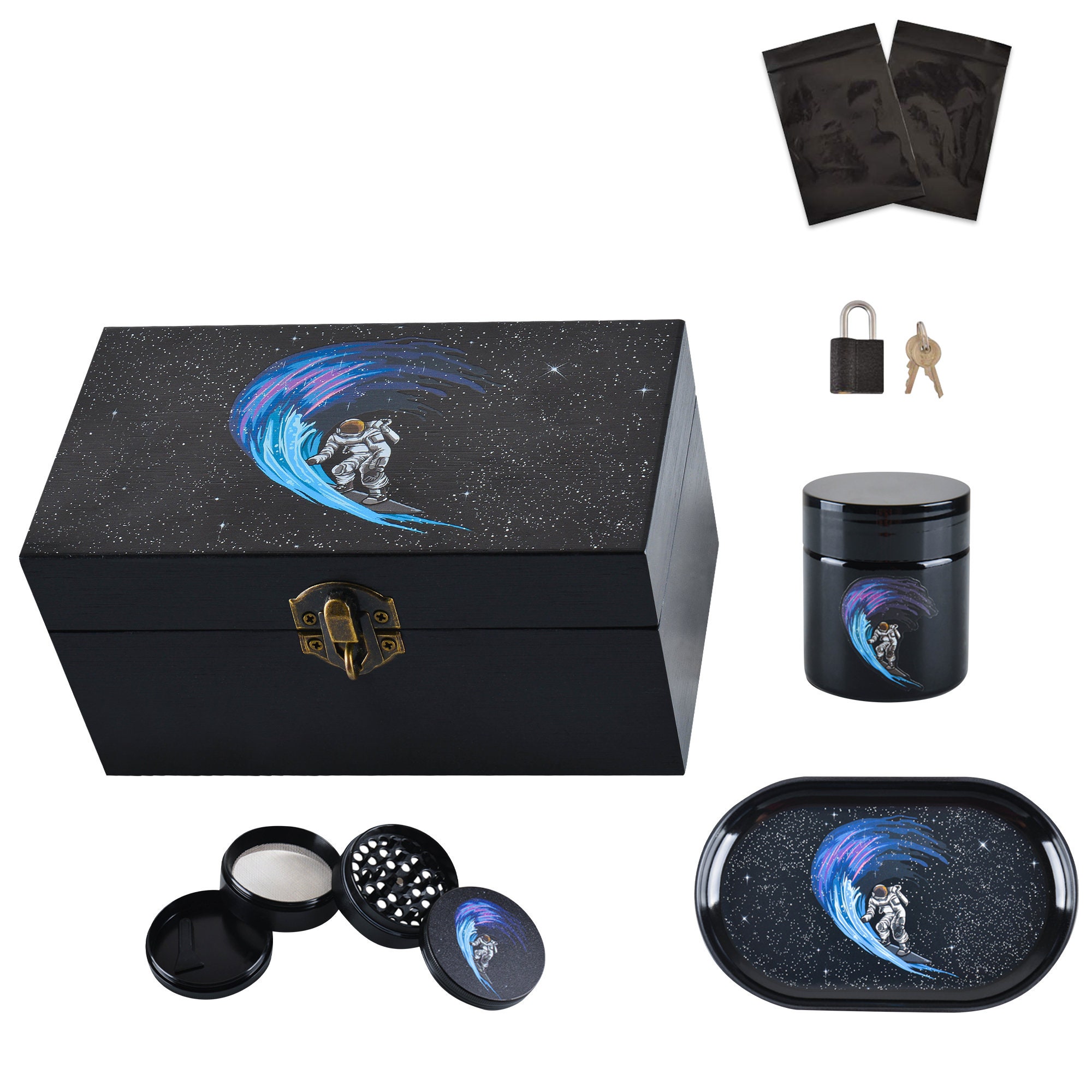 Galaxy Waves Locking Stash Box 4 Part Grinder, UV Stash Jar, Metal ...