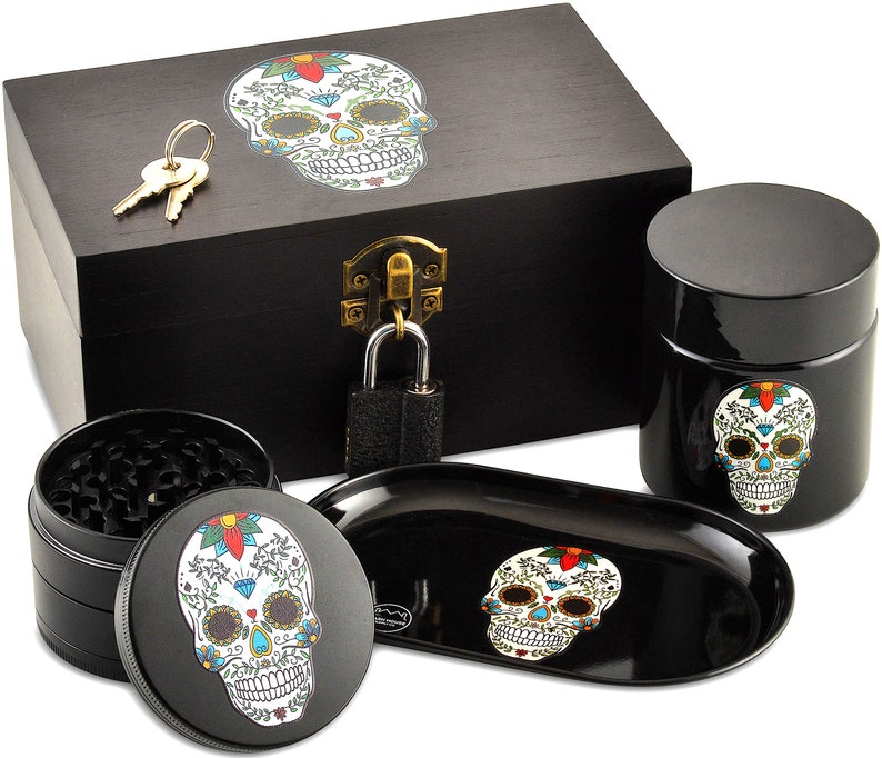 Day of the Dead Stash Box Sugar Skull 4 Part Grinder, UV Stash Jar ...