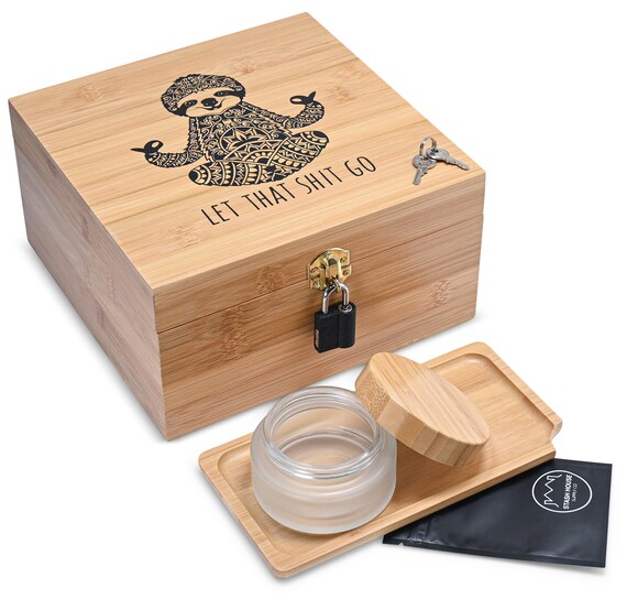 Sloth Bamboo Stash Box Combo With Metal Padlock and 2 Keys | Etsy
