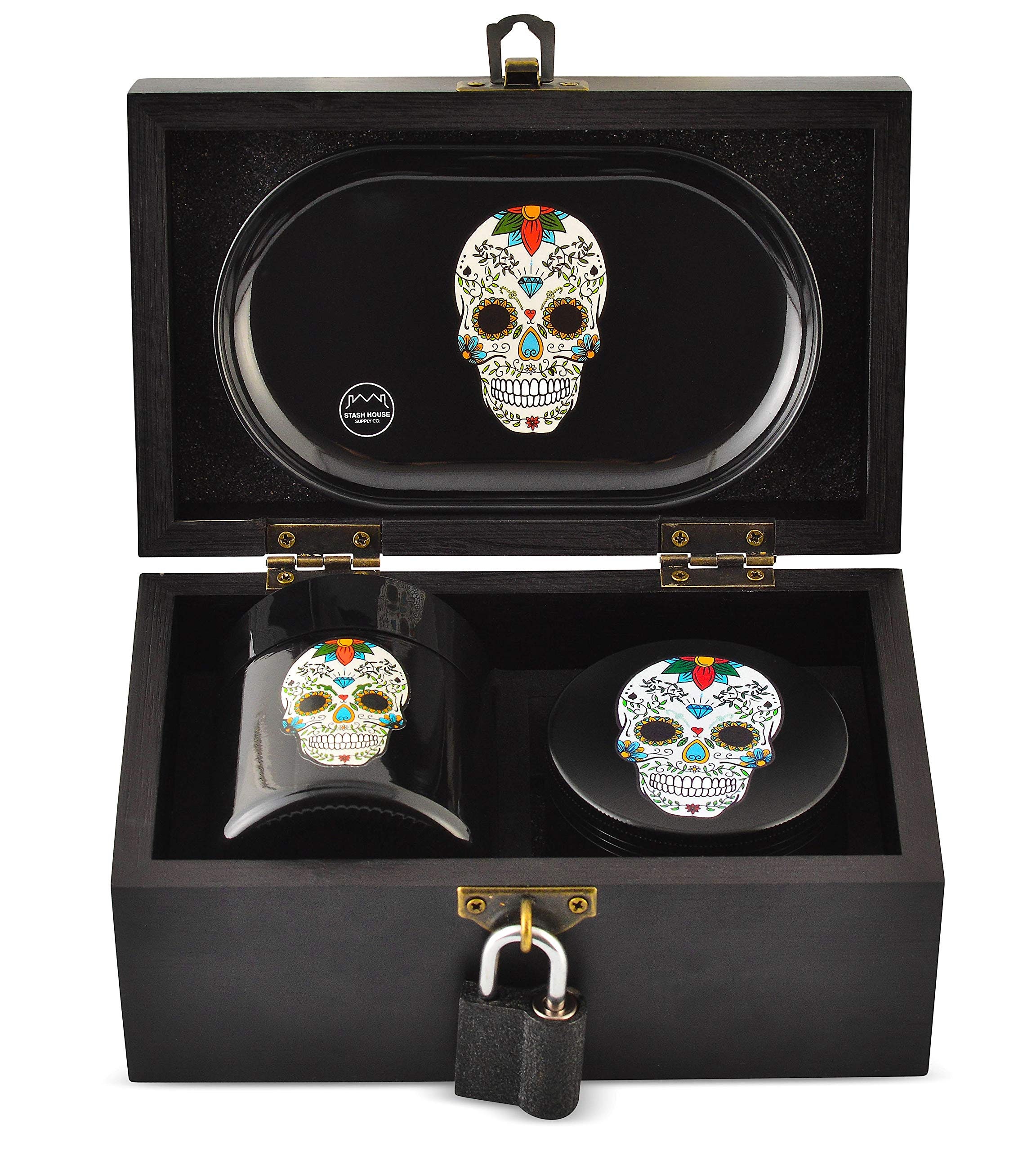 Day of the Dead Stash Box Sugar Skull 4 Part Grinder, UV Stash Jar ...