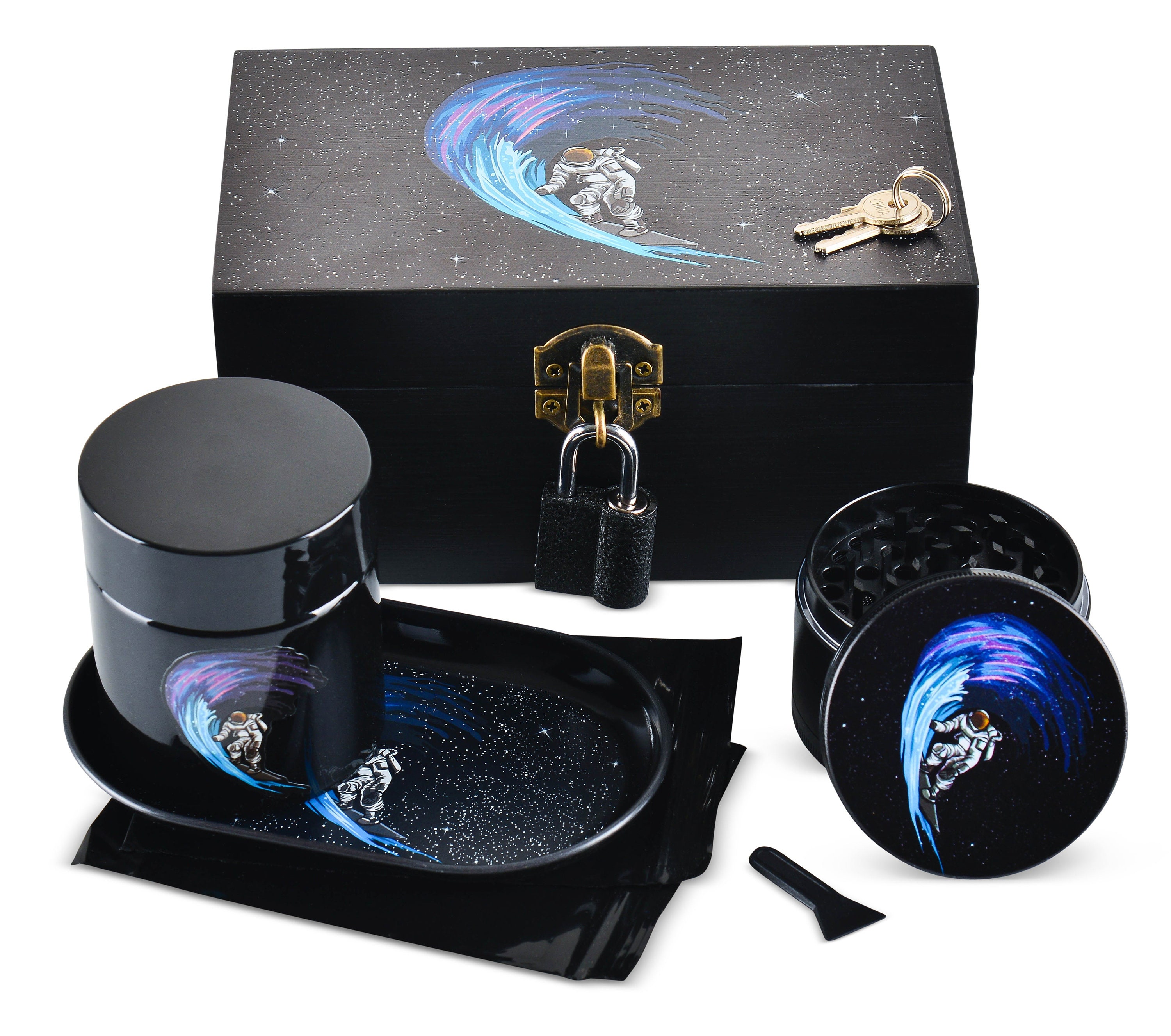 Galaxy Waves Locking Stash Box 4 Part Grinder, UV Stash Jar, Metal ...