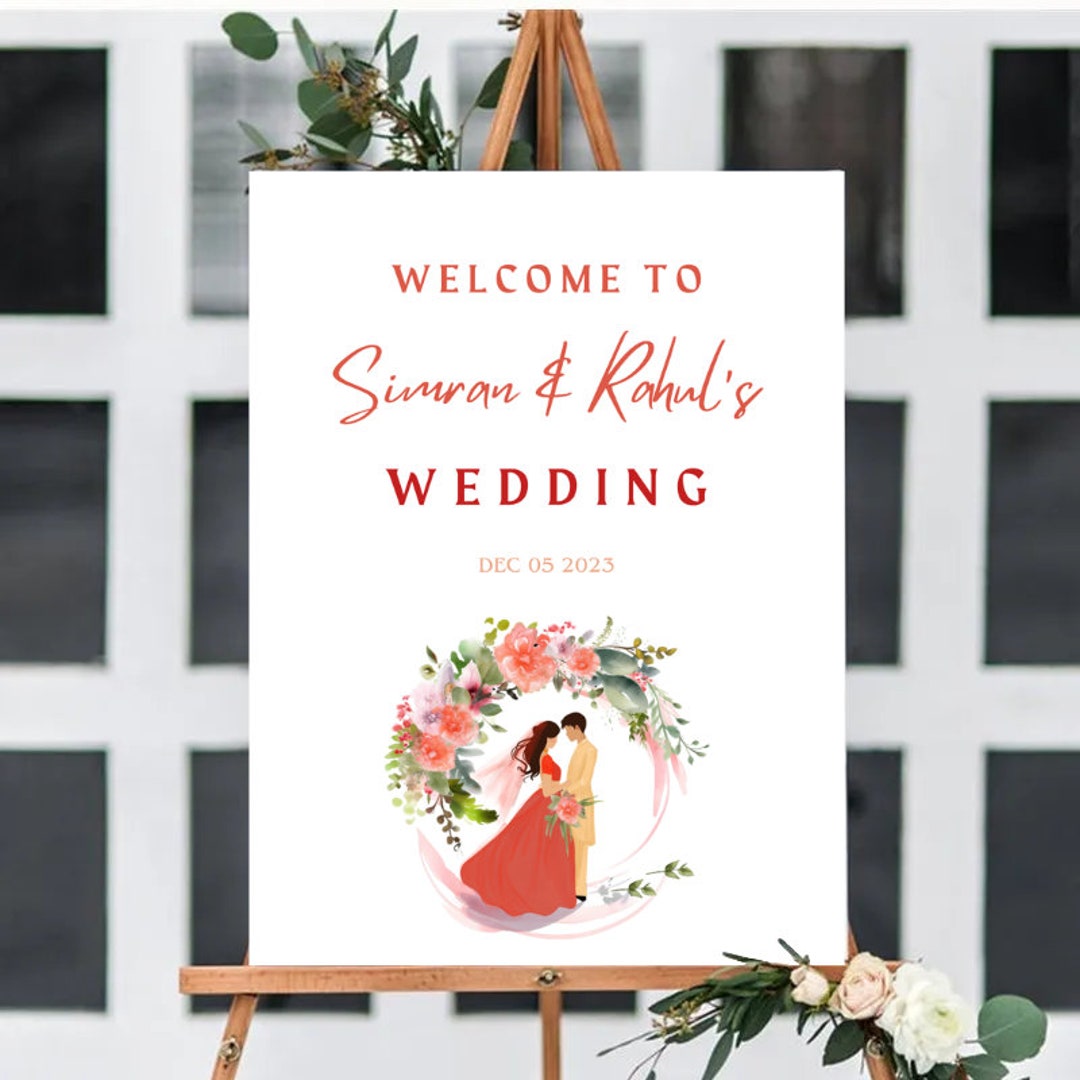 Indian Wedding Sign Entrance Booster Bride Groom Floral Shaadi - Etsy