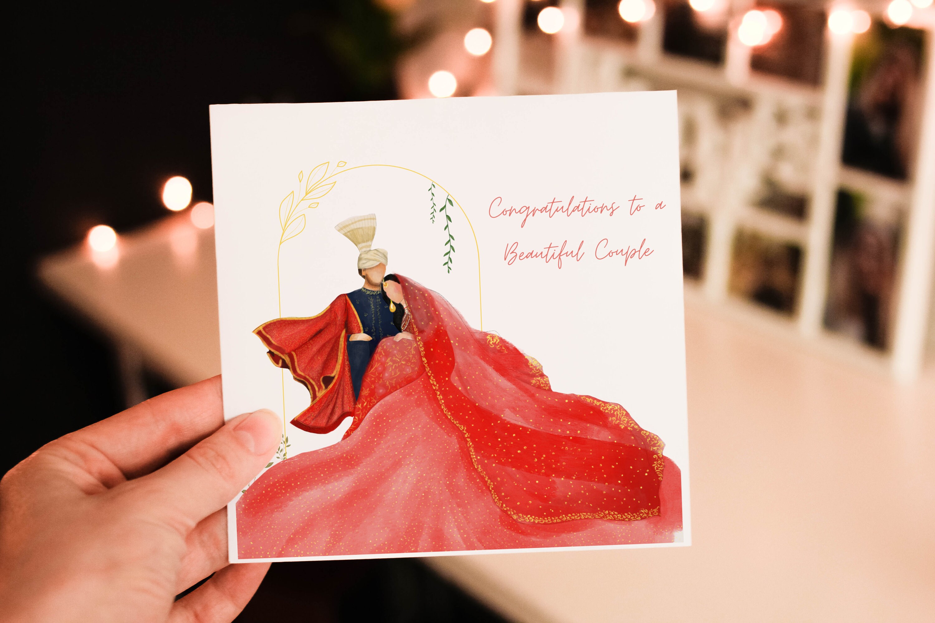 Indian Wedding Congratulations Square Greeting Card DIGITAL | Floral ...