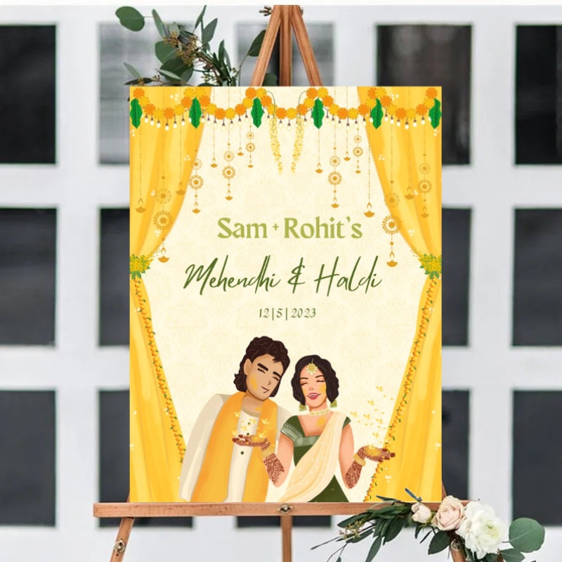 Mehndi Haldi Wedding Welcome Sign Banner Poster Entrance Indian Wedding ...