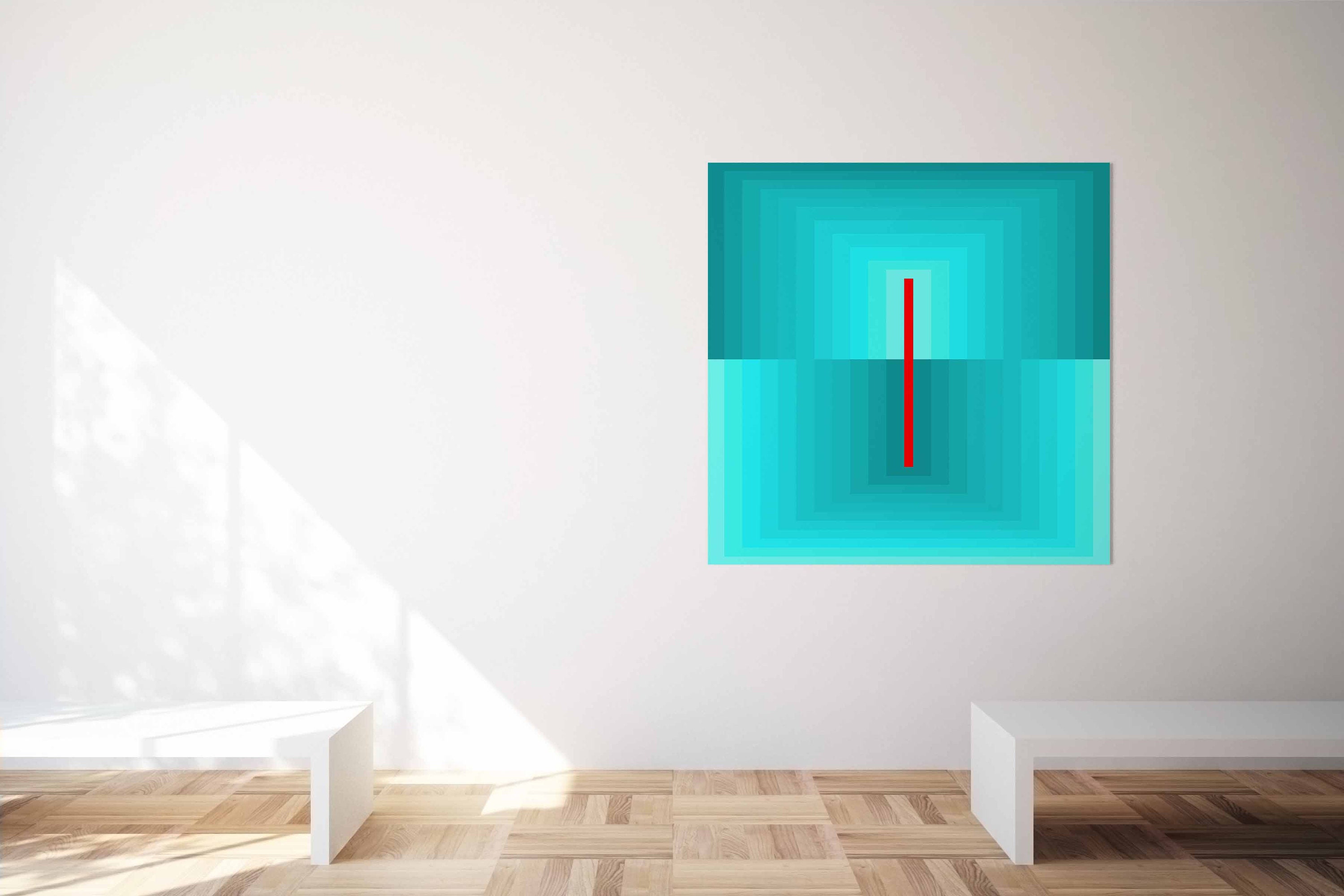 Original Cyan & Red Square Fine Art Print Contemporary Wall Decor ...