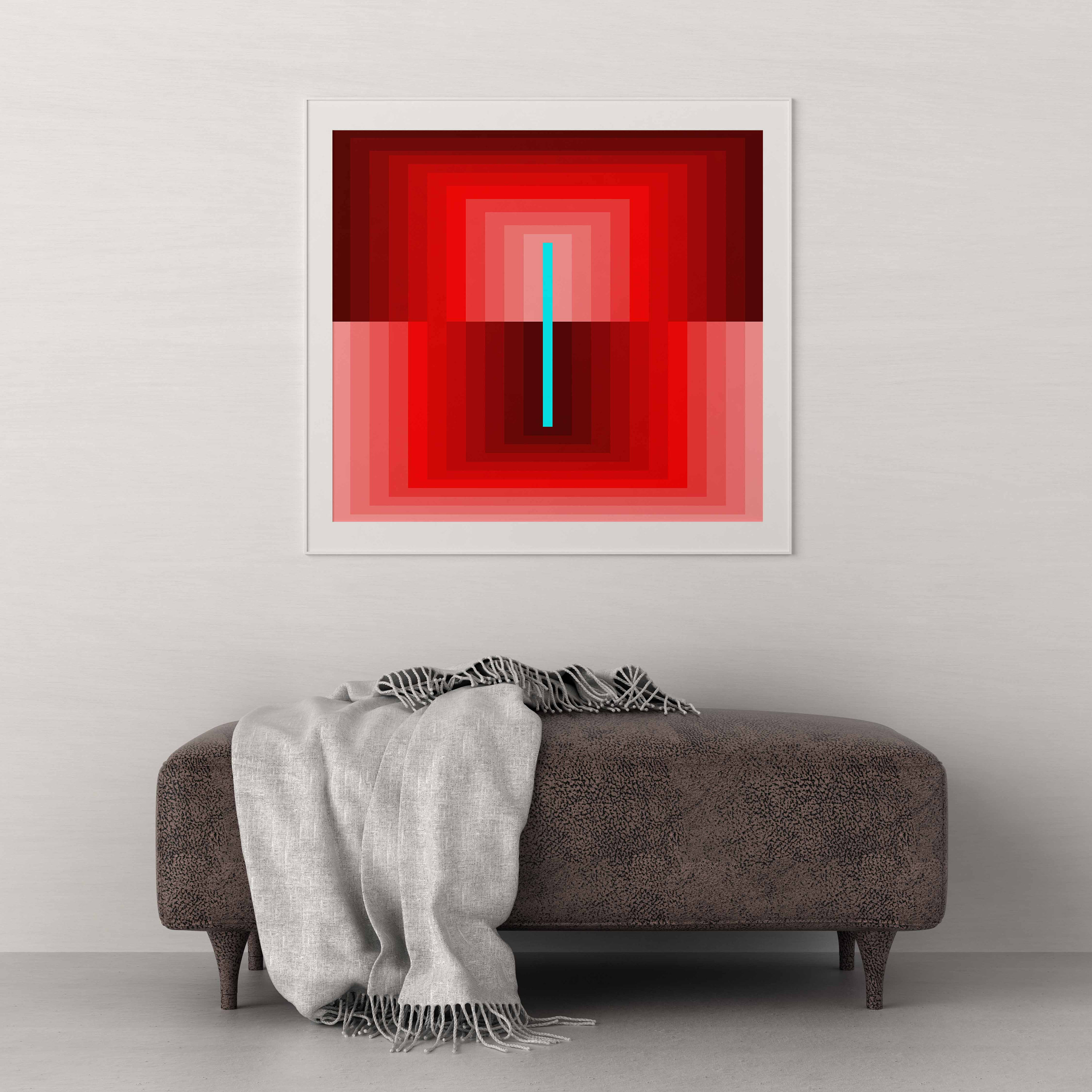 Original Red & Cyan Square Fine Art Print Contemporary Wall Decor ...