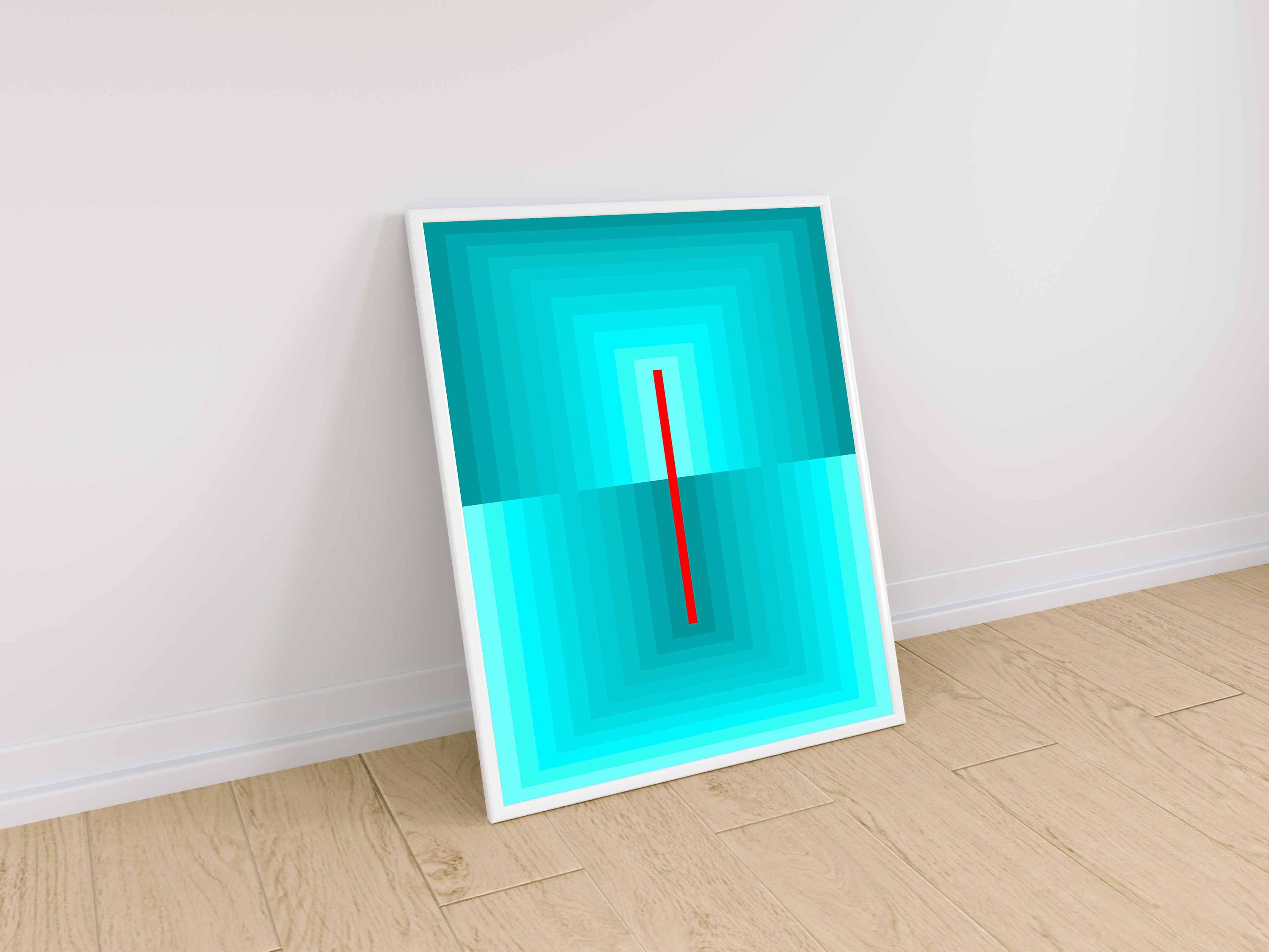 Original Cyan & Red Square Fine Art Print Contemporary Wall Decor ...
