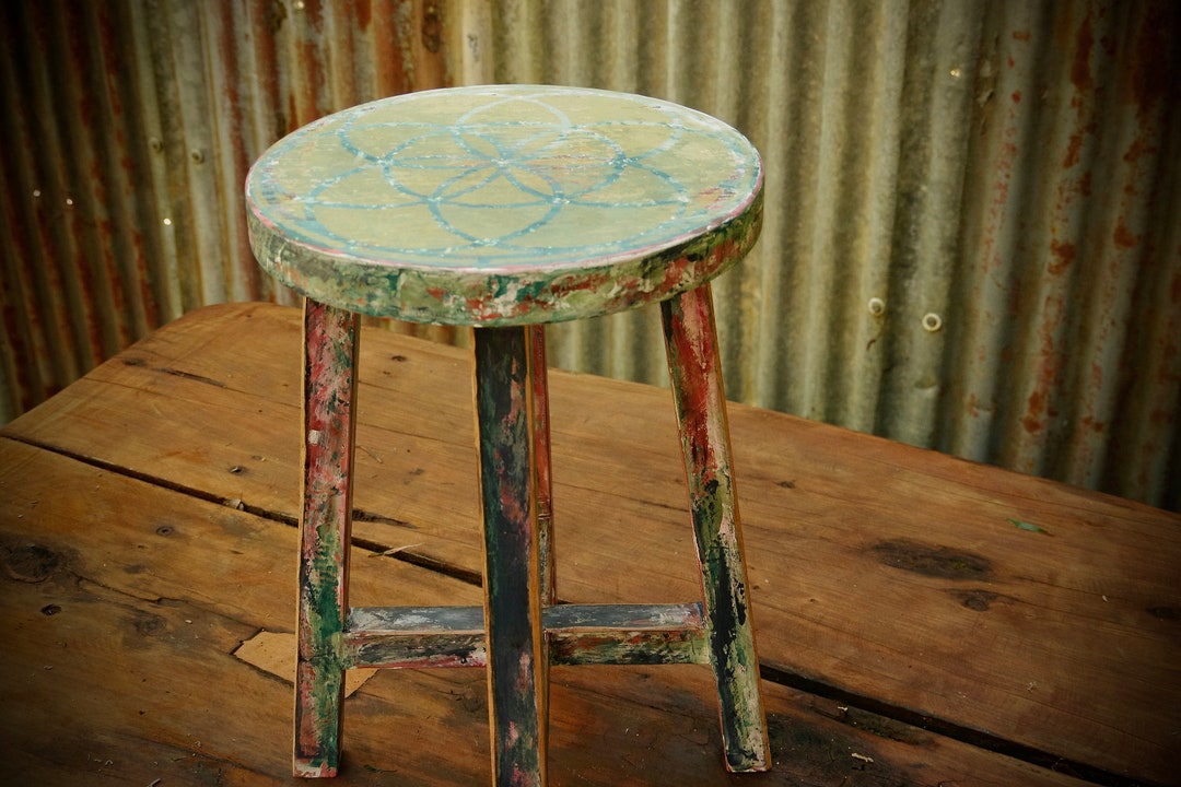 Sacred Geometry Stool Rustic Style - Etsy