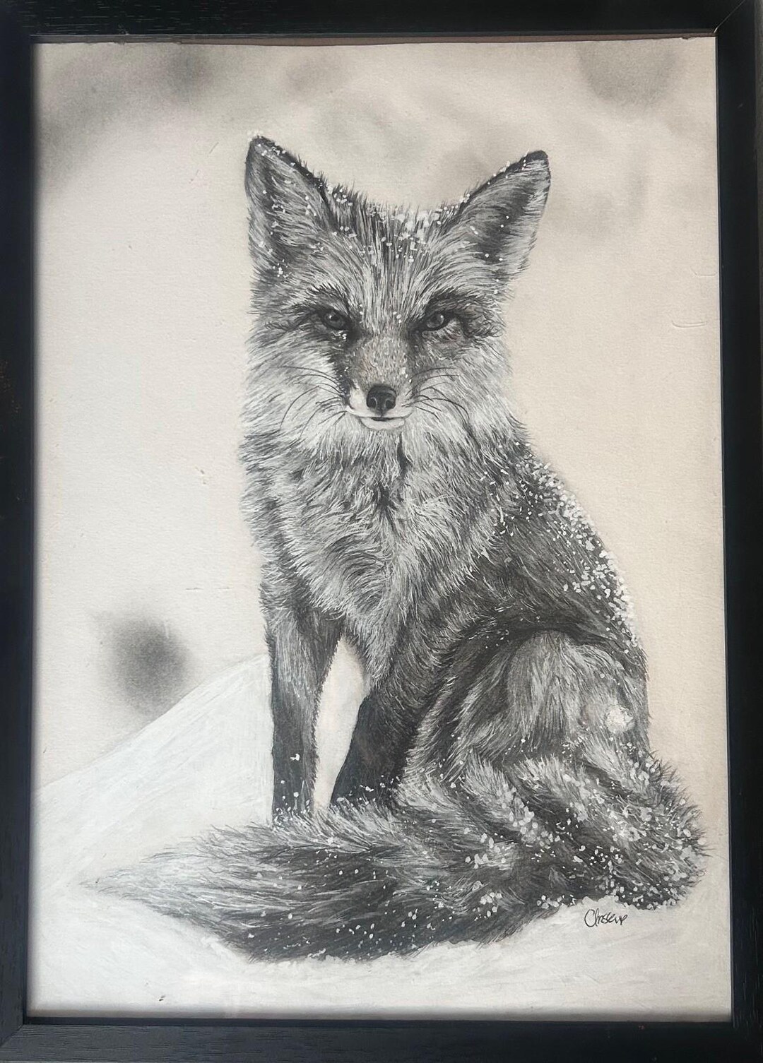 Hand-drawn Black & White Fox in the Snow – Minimal Line Drawing ...
