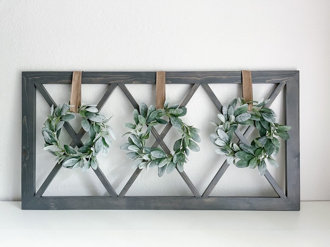 Farmhouse Window Frame With Wreaths Window With Wreaths Vintage Wooden ...